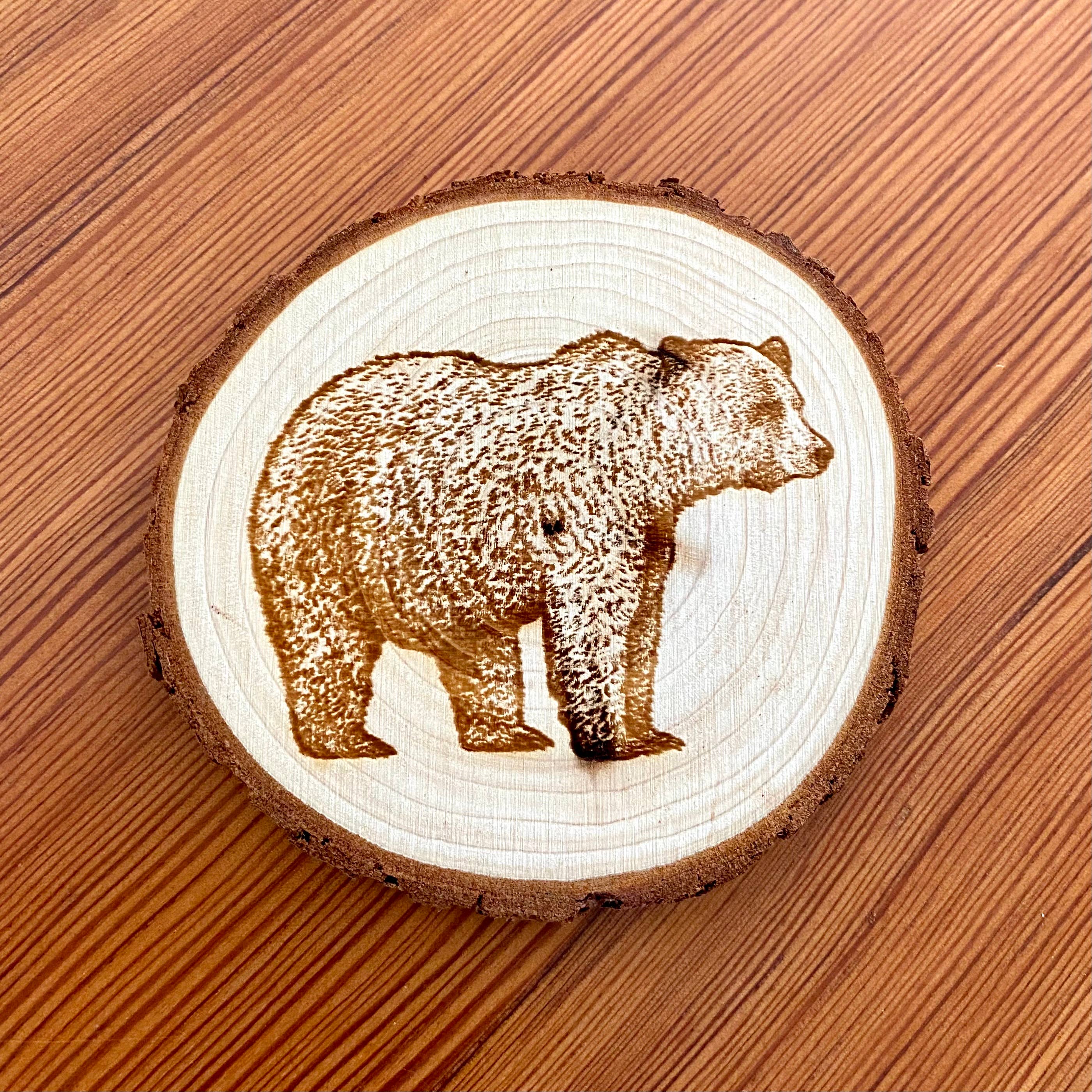 Munsell Made - Engraved Wood Bear Coaster | The Forest Store
