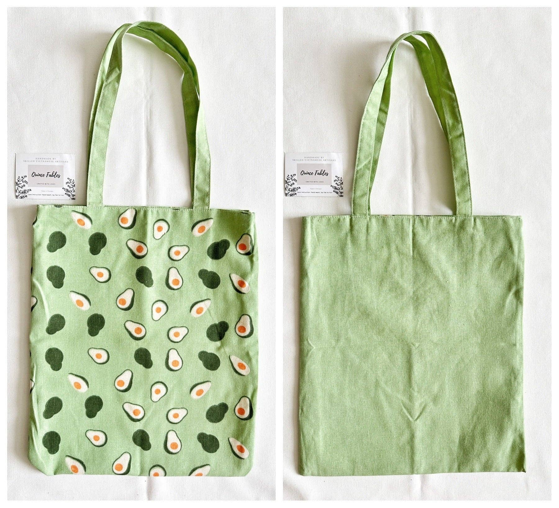 Quince Fables - REVERSIBLE Lightweight Canvas Tote Bag With Avocado Le ...
