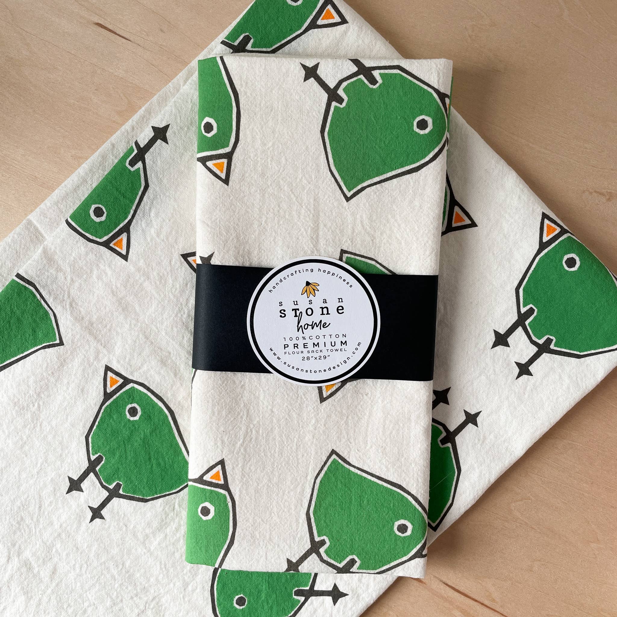 Susan Stone Design - Flour Sack Tea Towel with Birds: Green | The ...